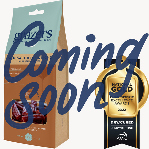 COMING SOON Grazers Gourmet Beef Sticks 65g [Crisp Lager & Honey ...